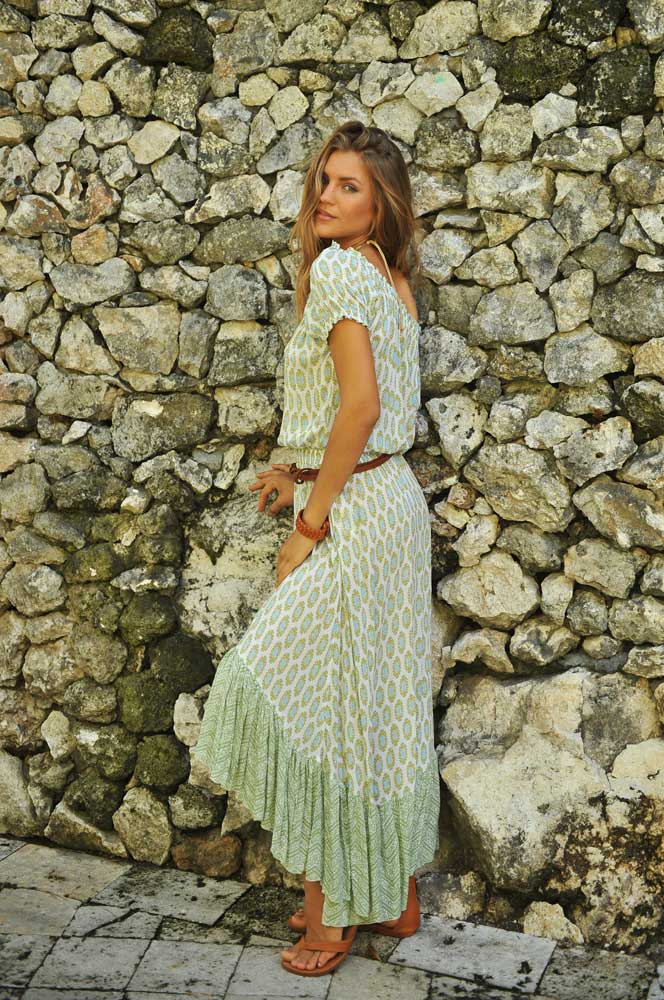Dress Las Dalias Green | Hot Lava